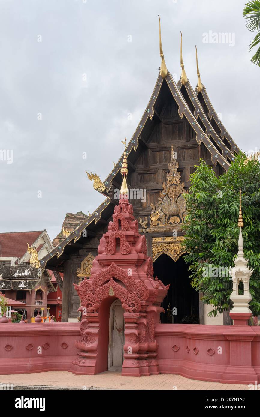 Vertical front view of heritage landmark Wat Phan Tao buddhist temple ...