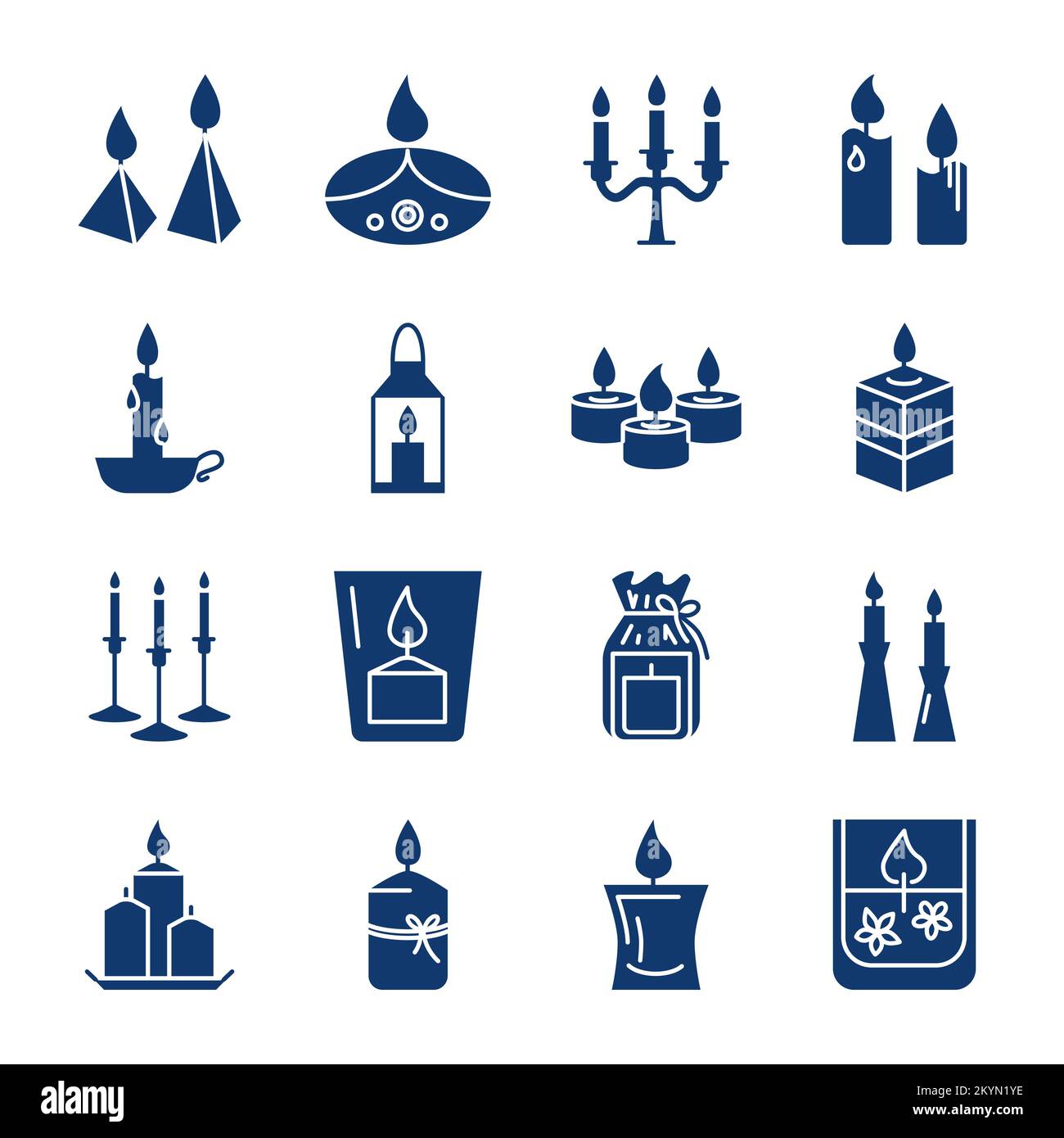 Candle Silhouette Icons Set In Flat Style Light Source With Burning Flame Symbols Vector
