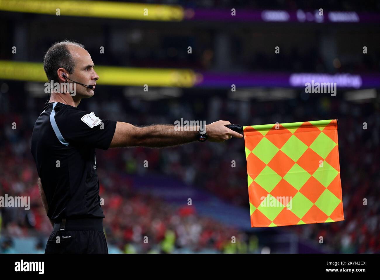 Doha, Qatar. 1st Dec, 2022. Assistant referee Danilo Simon gestures the ...