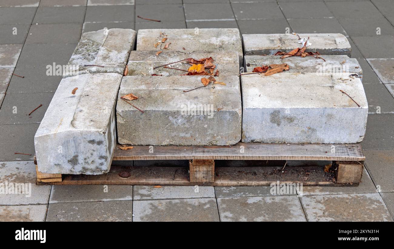 Old Curb Stone Blocks at Cargo Pallet Construction Stock Photo - Alamy
