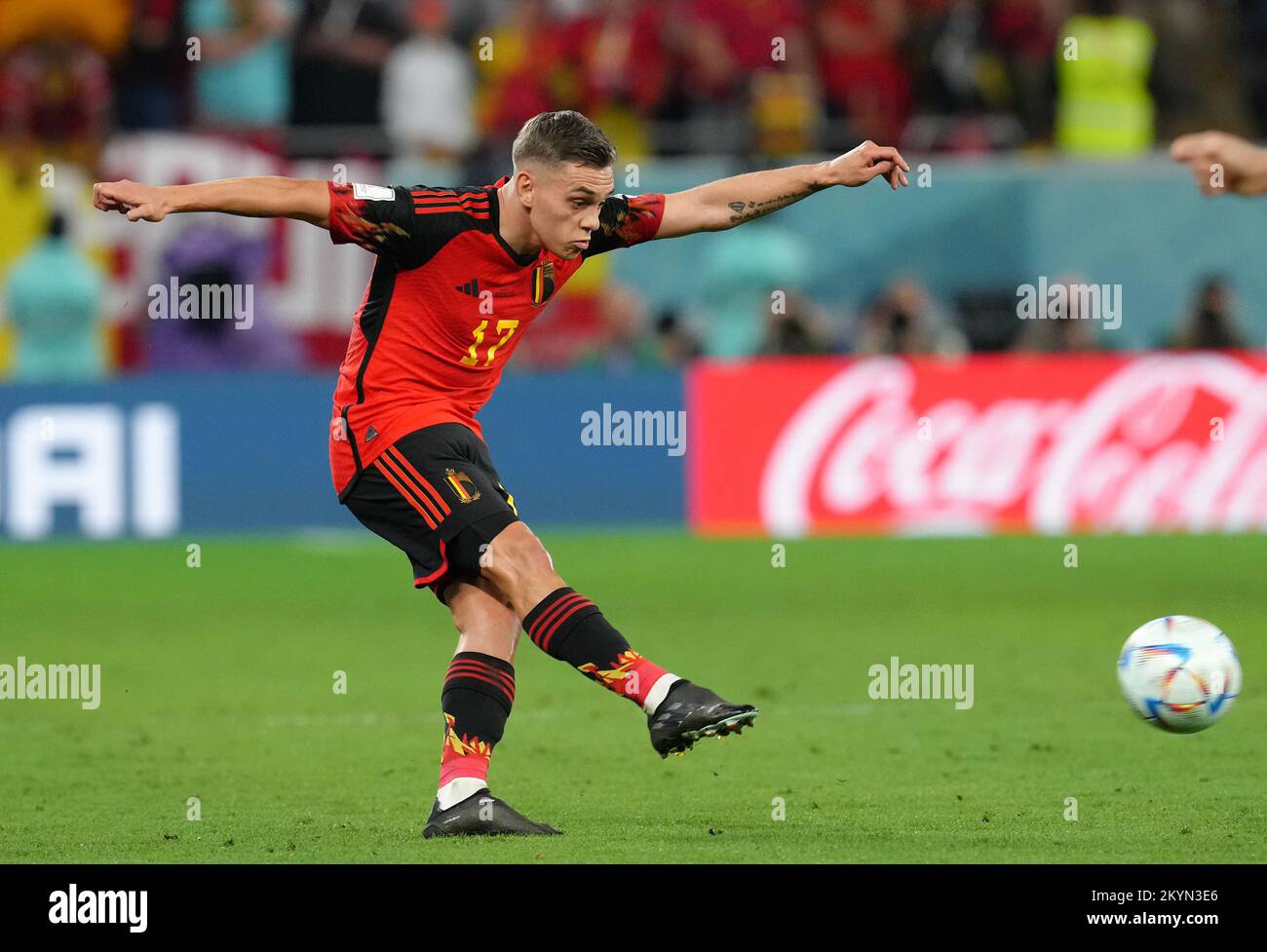 Belgium's Leandro Trossard has a shot on goal during the FIFA World Cup ...