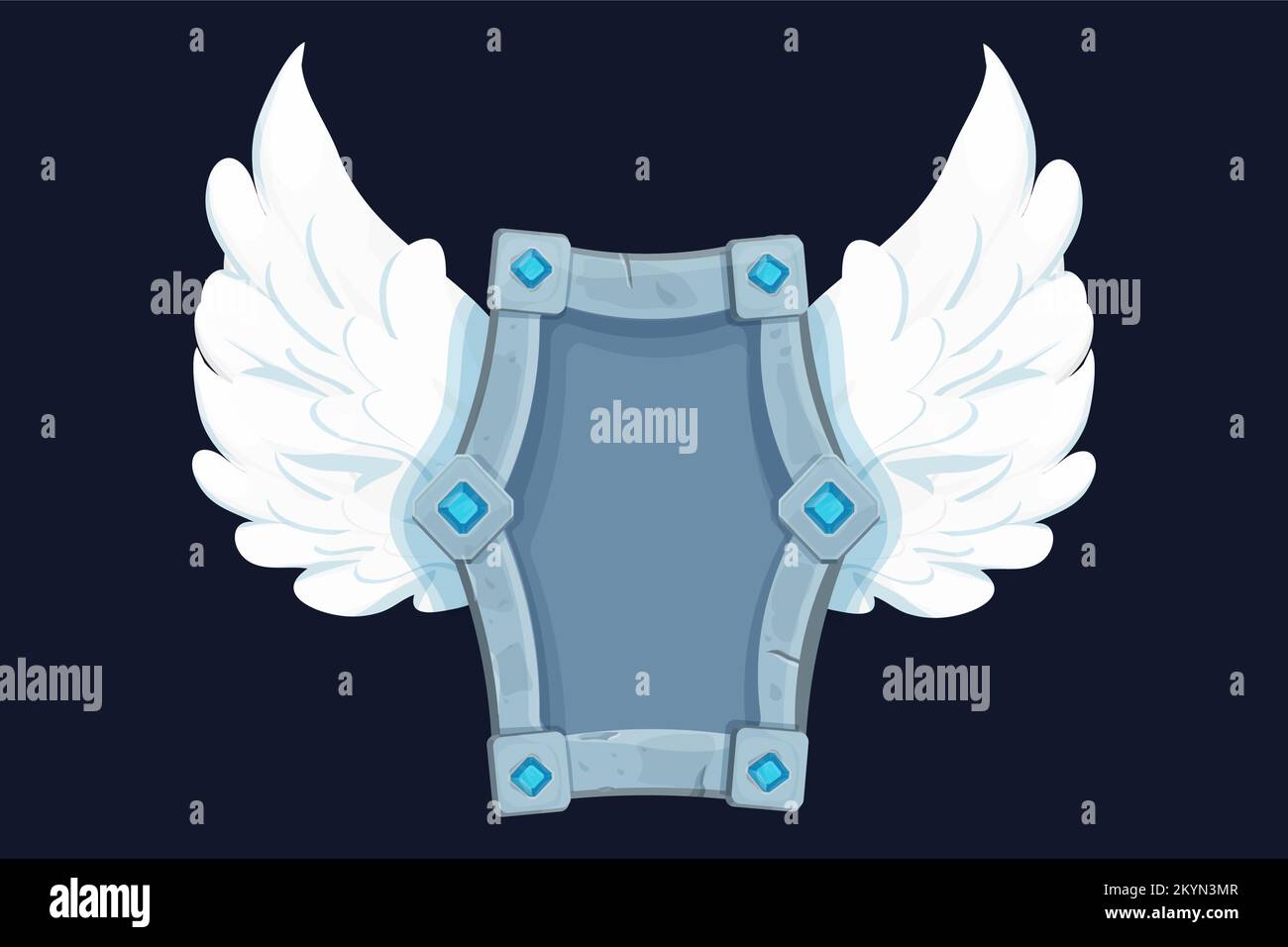 Stone shield, empty frame with gemstones and wings game reward board in ...