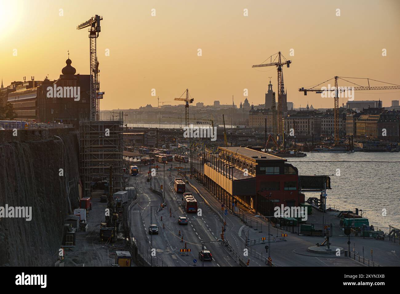 High angle view of city street and buildings against sky Stock Photo ...