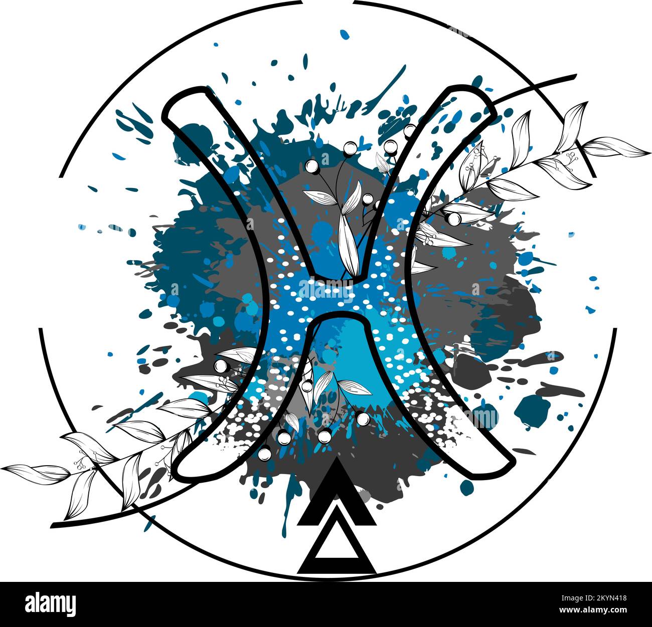 pisces zodiac symbol tattoo watercolor splatter flowers lines ...