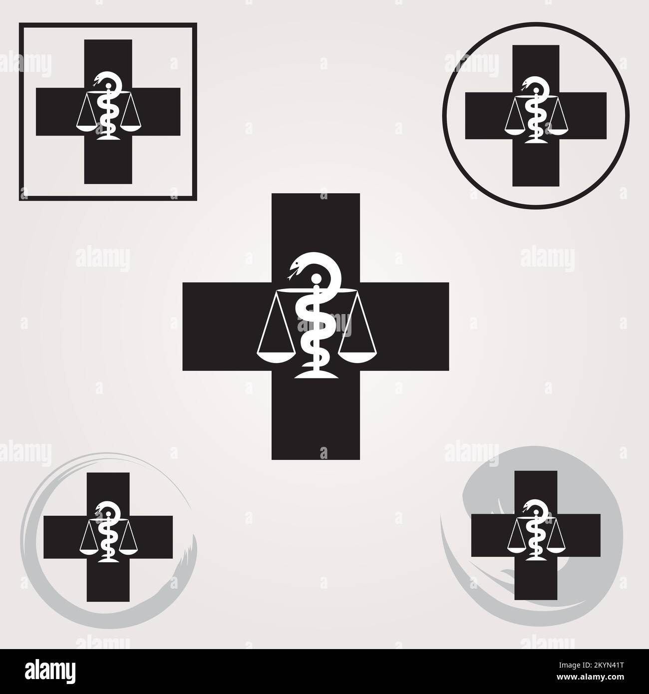 Set of Swiss Pharmacy Icons with Caduceus Symbol in Black and White ...
