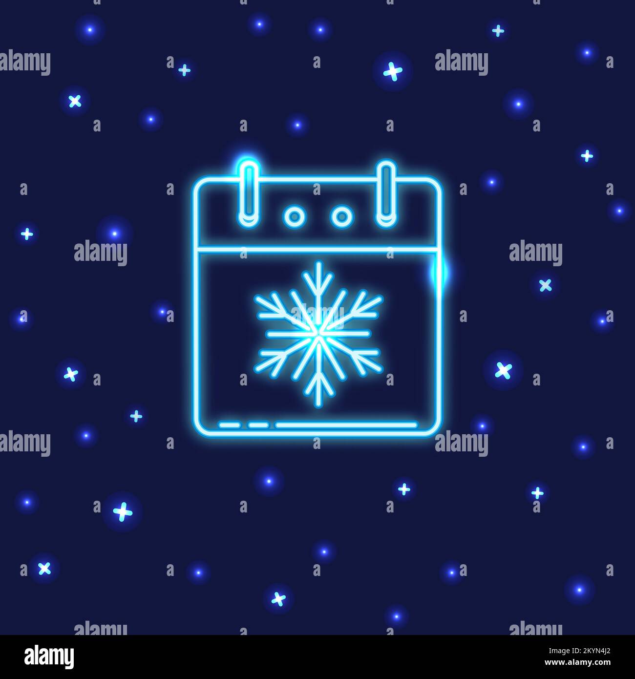 Neon Christmas or New Year calendar icon in line style. Shining ...