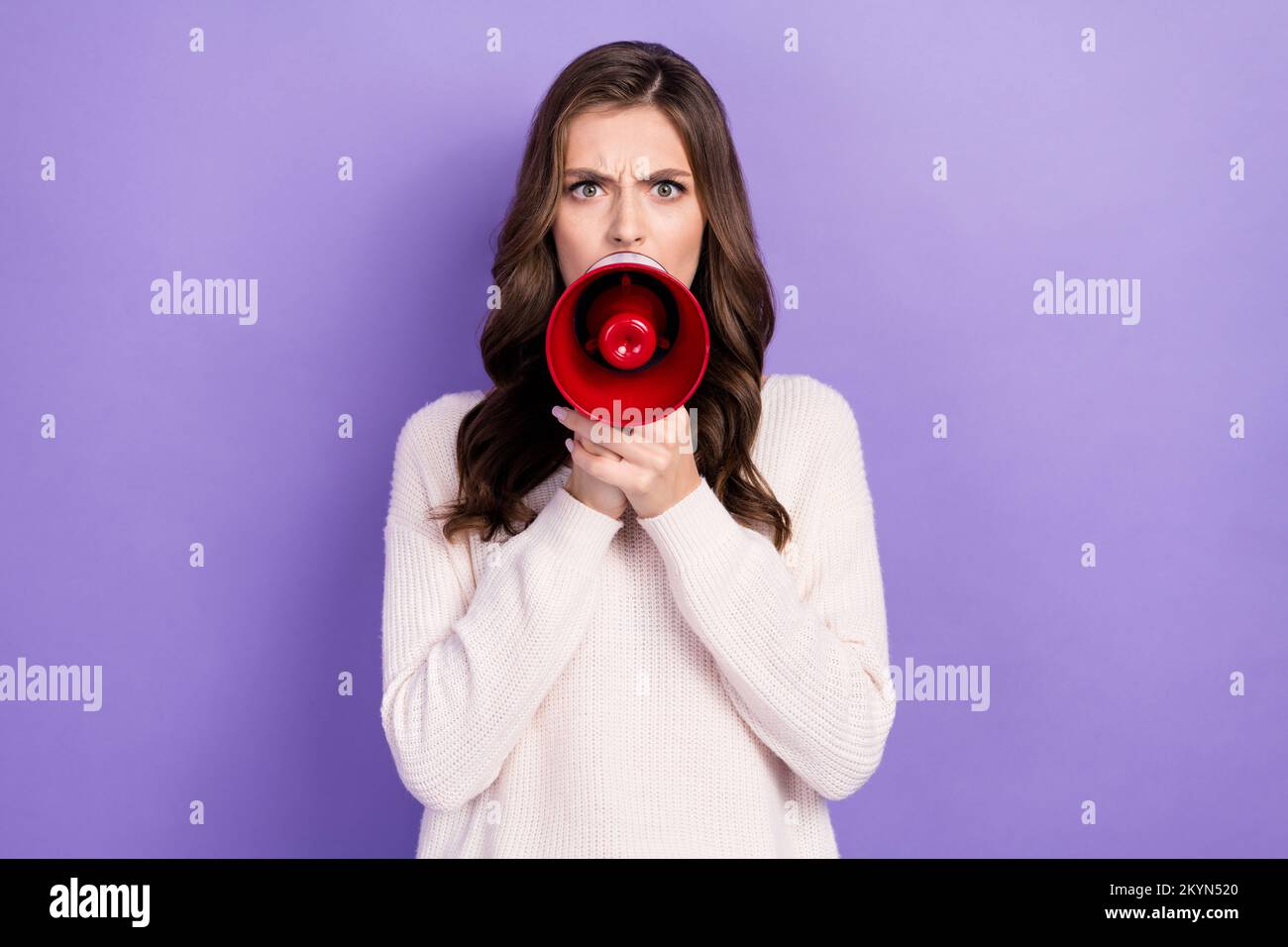 Photo of angry nervous crazy lady shout scream tell give command ...