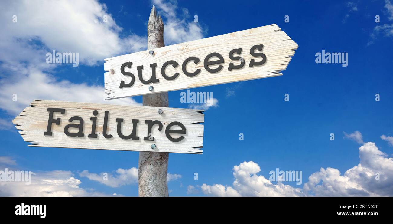 Success and failure - wooden signpost with two arrows Stock Photo - Alamy