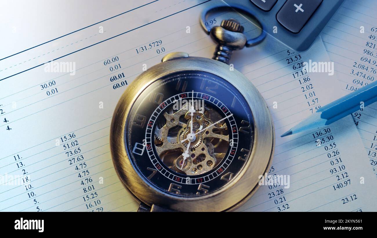 Pocket watch, operating budget, calculator and pencil Stock Photo - Alamy Pocket watch, operating budget, calculator and pencil Stock Photo - Alamy