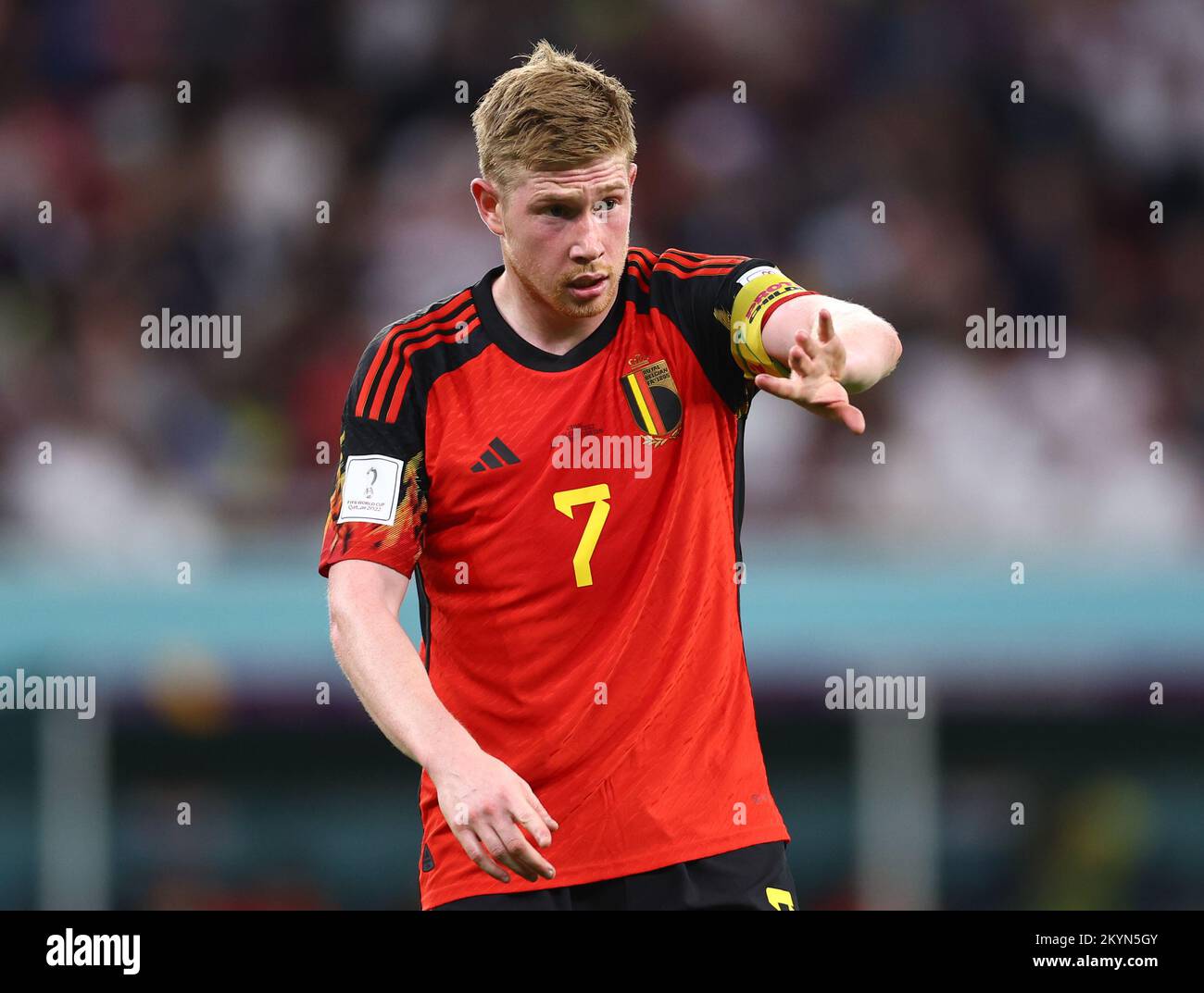 Al Rayyan, Qatar, 1st December 2022. Kevin De Bruyne of Belgium reacts ...