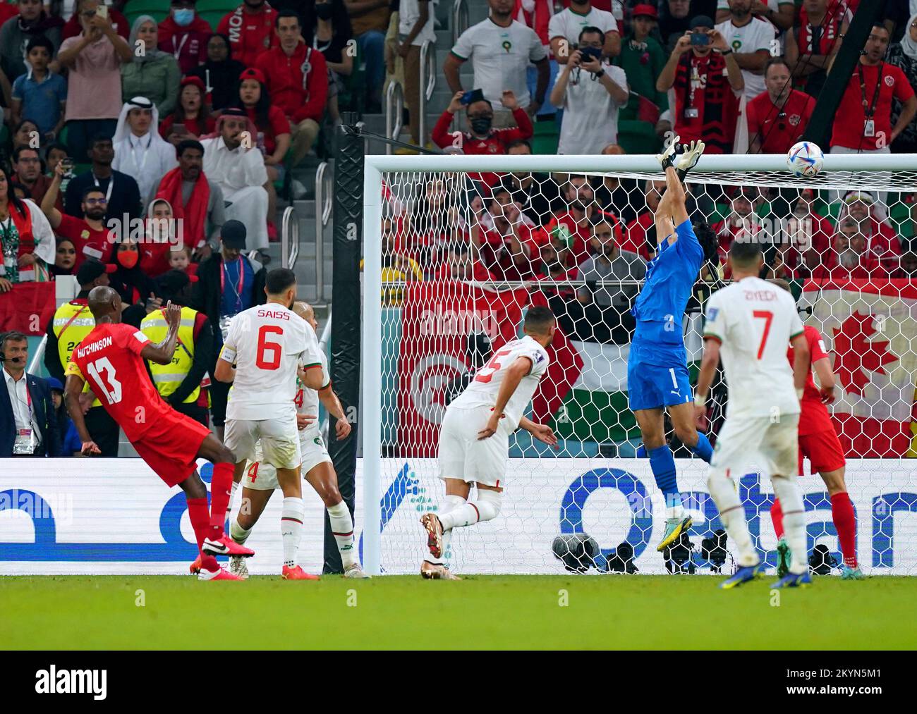 Canada's Atiba Hutchinson (left) sees his shot hit the crossbar during ...