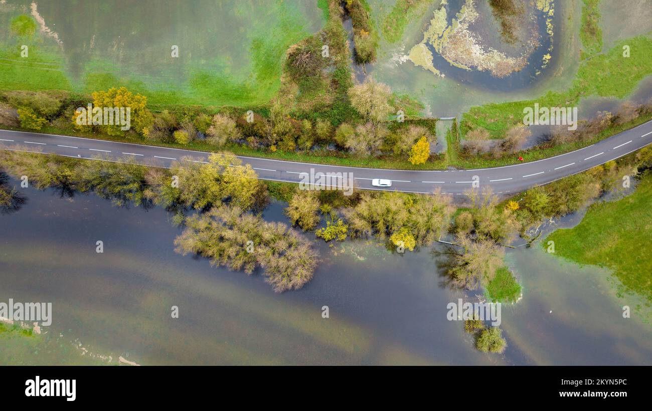 Picture dated November 27th shows the A1101 road surrounded by flooded ...