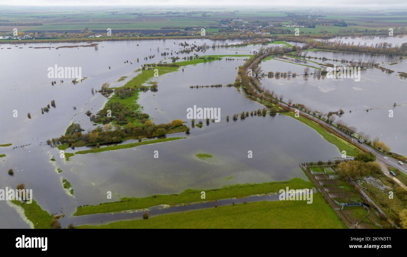 Picture dated November 27th shows the A1101 road surrounded by flooded ...