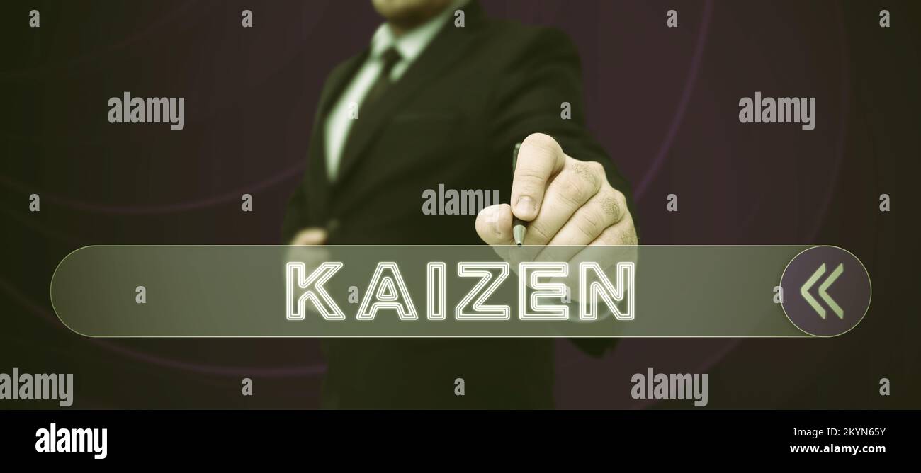 Hand writing sign Kaizen. Business concept a Japanese business ...