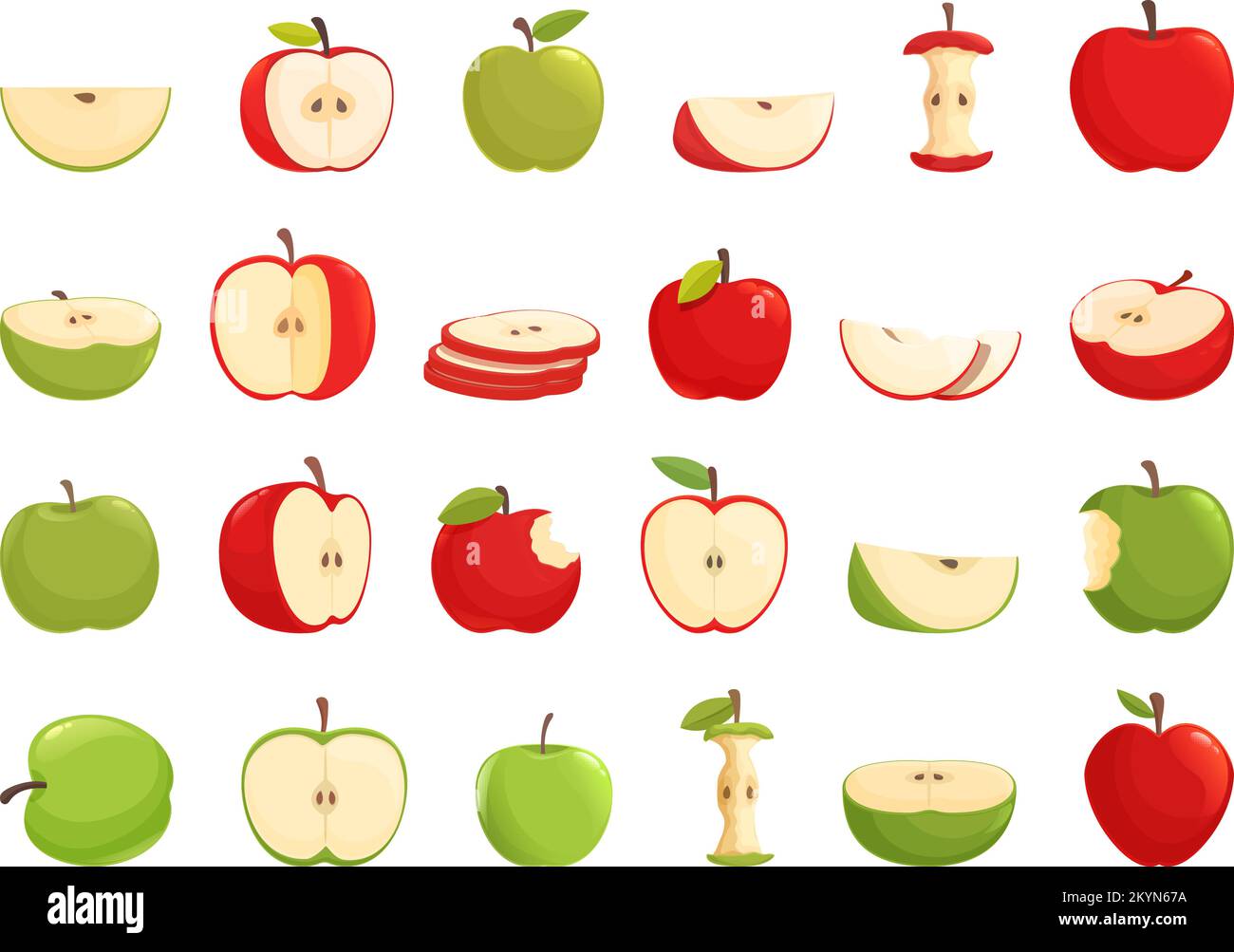 Apple icons set cartoon vector. Slice fruit. Leaf food Stock Vector ...