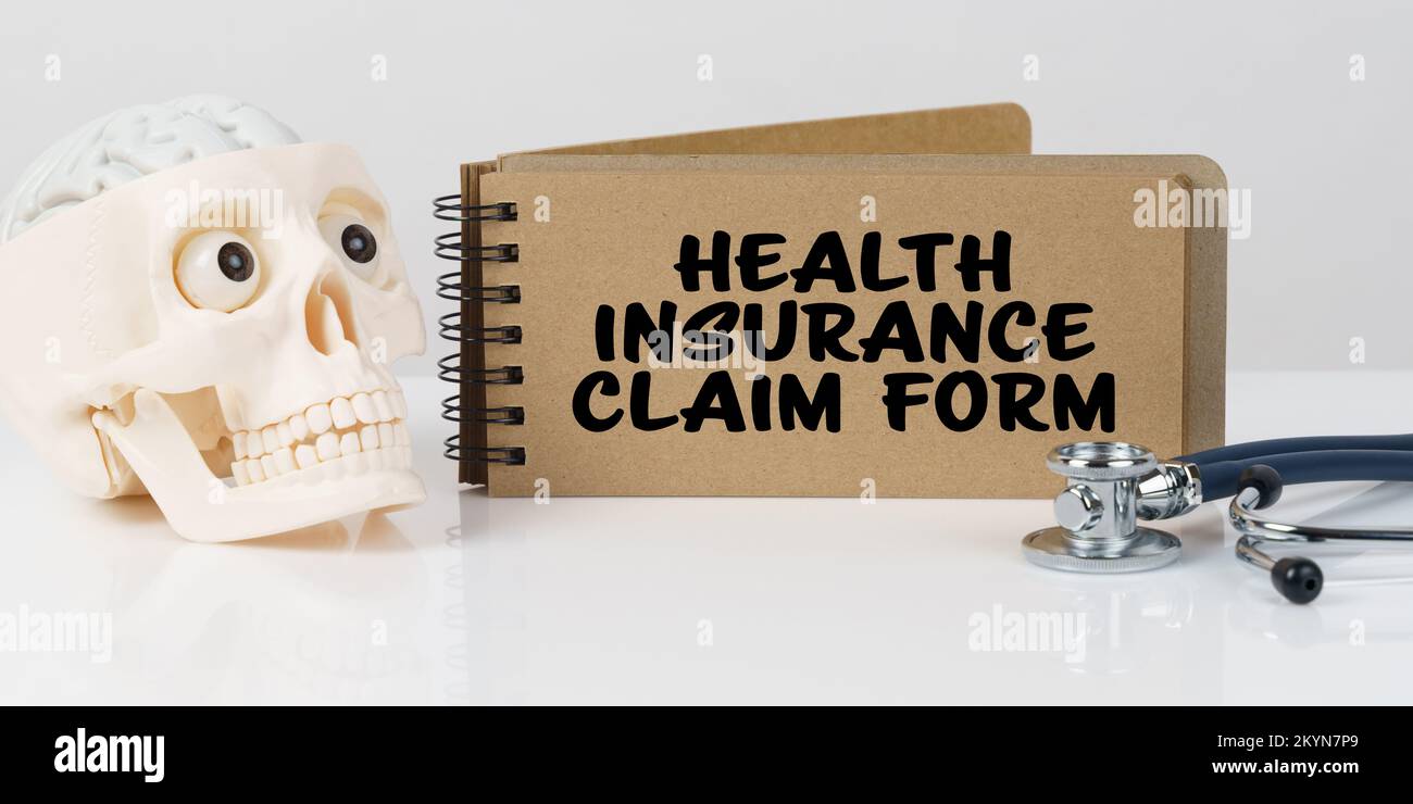 Medicine and health concept. On the table lies a skull, a stethoscope ...