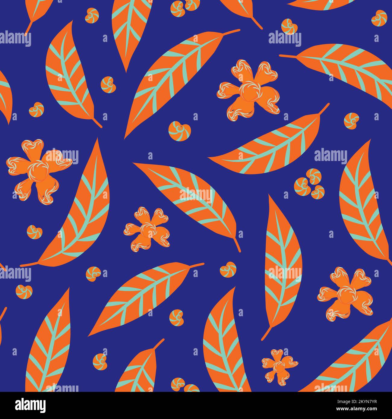 Abstract leaf and flower heads seamless vector pattern background ...