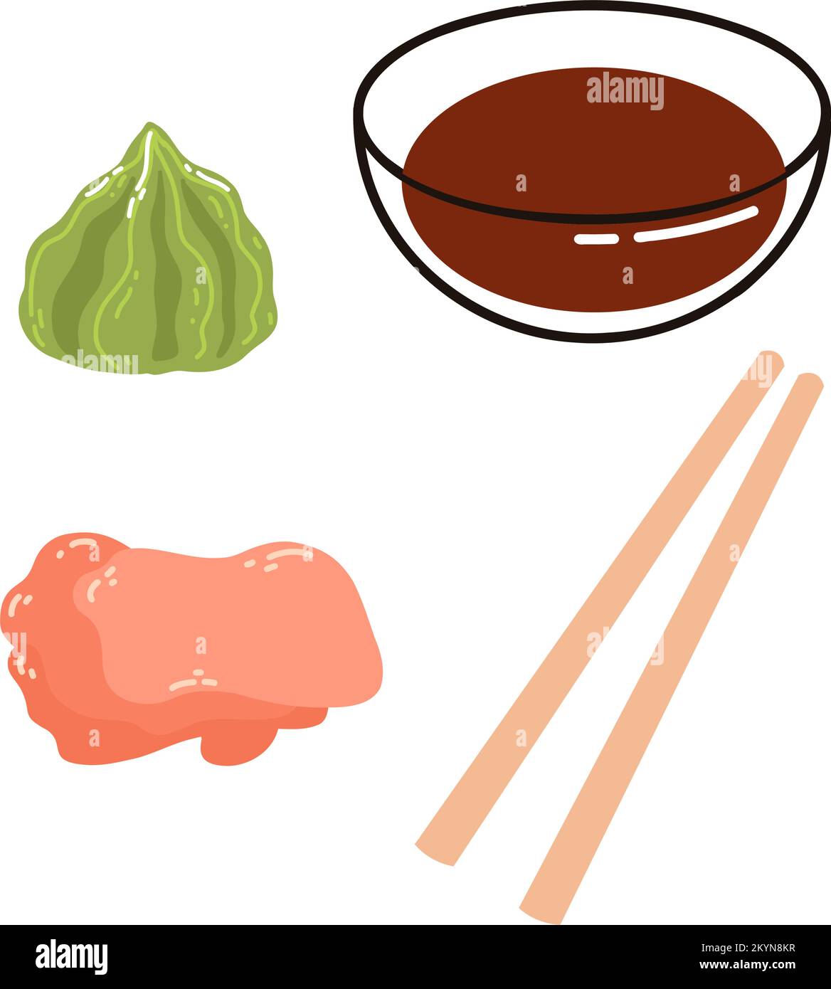 Ingredients for sushi in cartoon flat style. Hand drawn vector ...