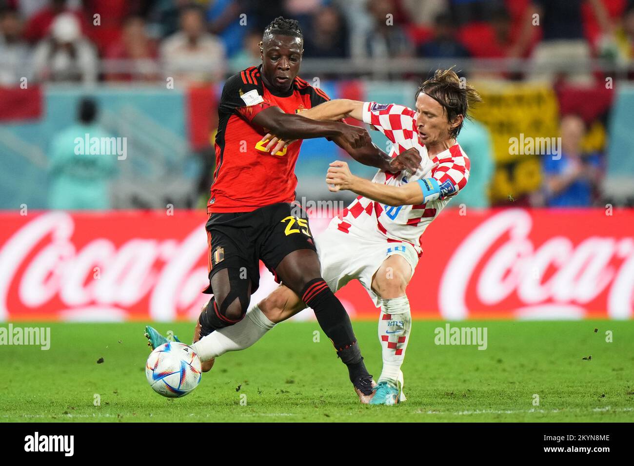 Jeremy Doku of Belgium and Luka Modric of Croatia during the FIFA World ...
