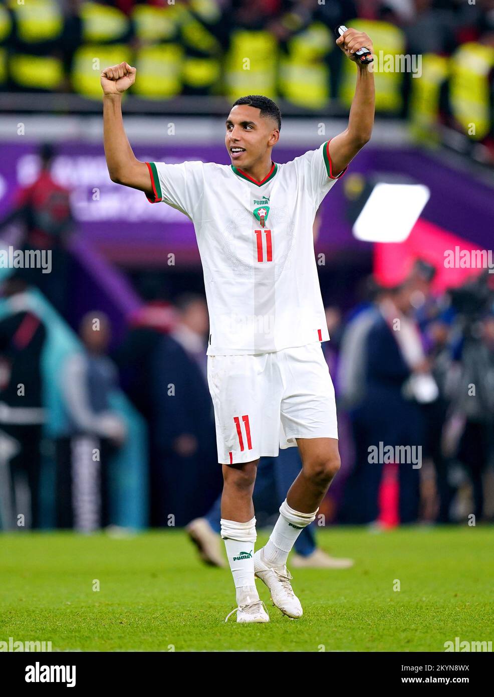 Morocco's Abdelhamid Sabiri celebrates at the end of the FIFA World Cup ...