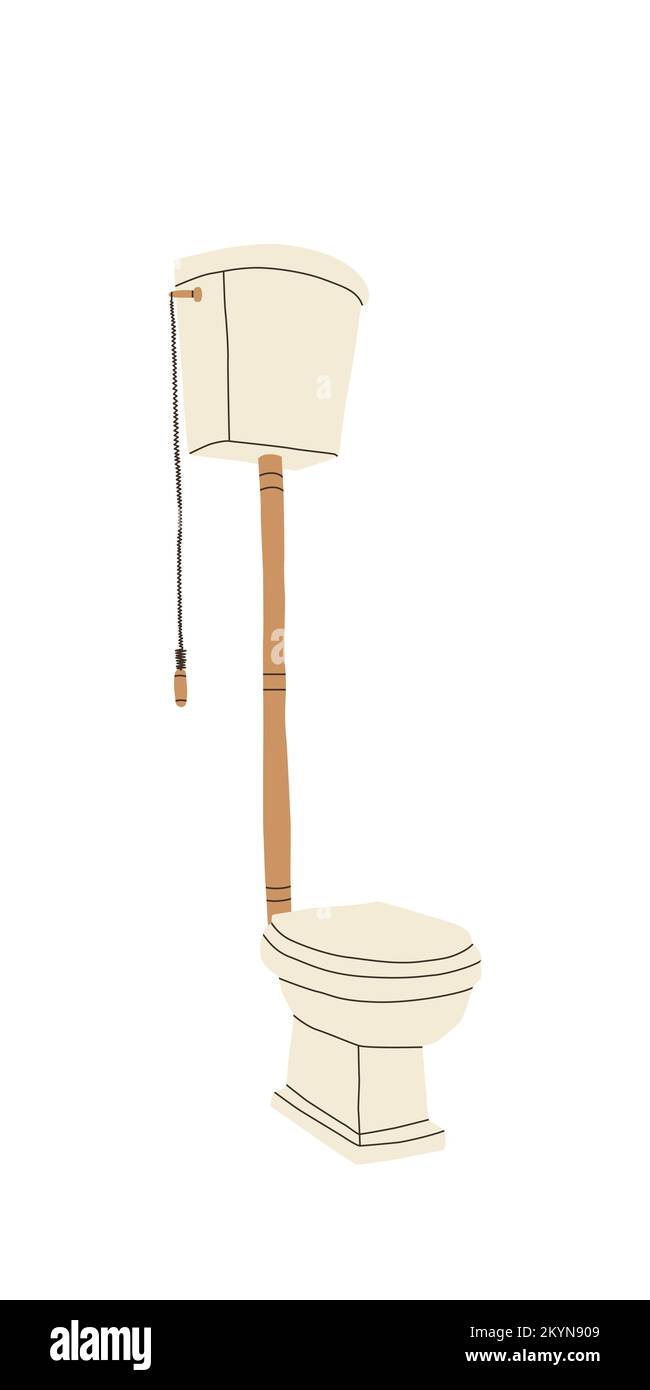 Classic white toilet with overhead cistern. Vector illustration ...