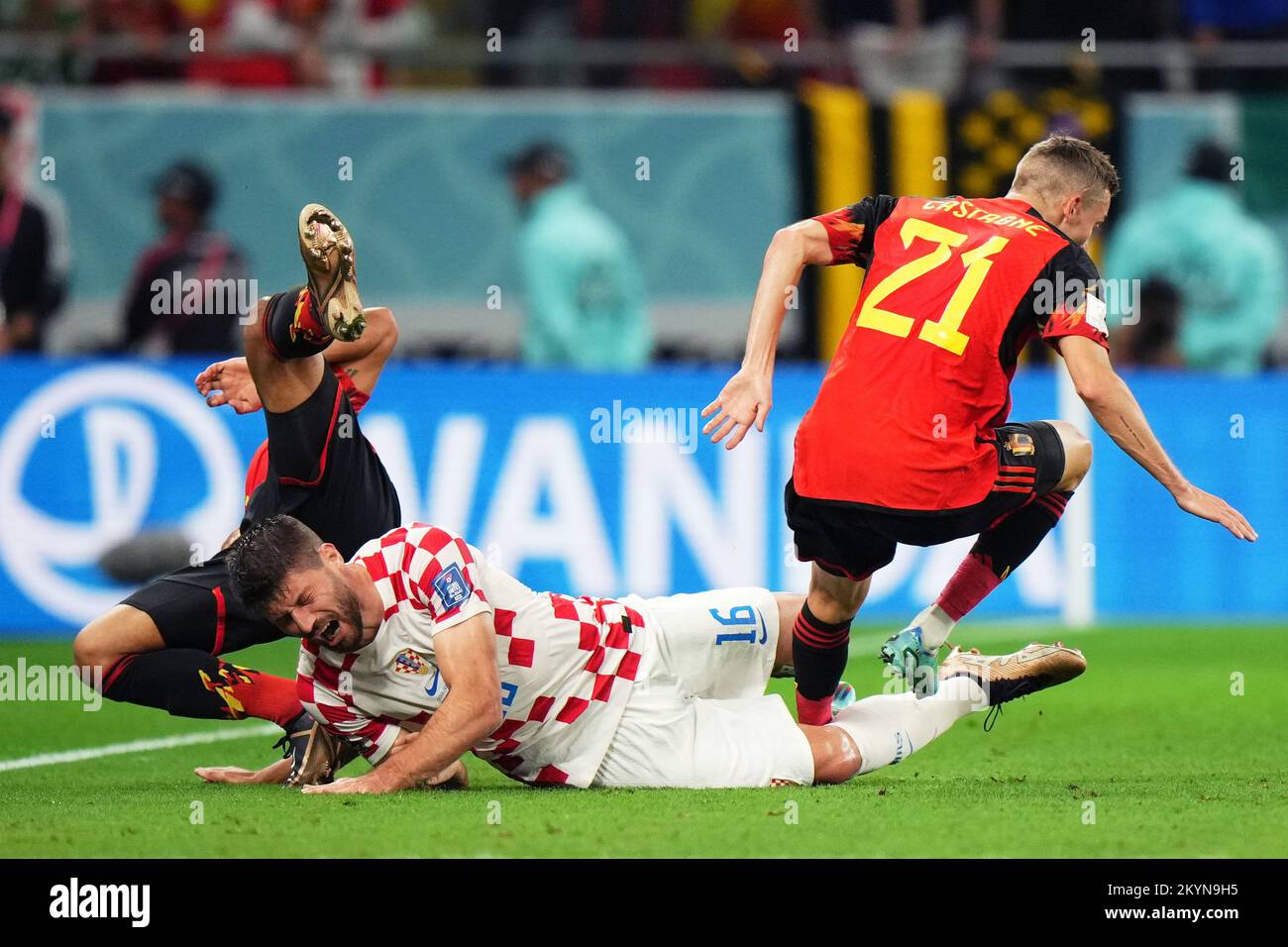 Timothy Castagne and Youri Tielemans of Belgium and Bruno Petkovic of ...