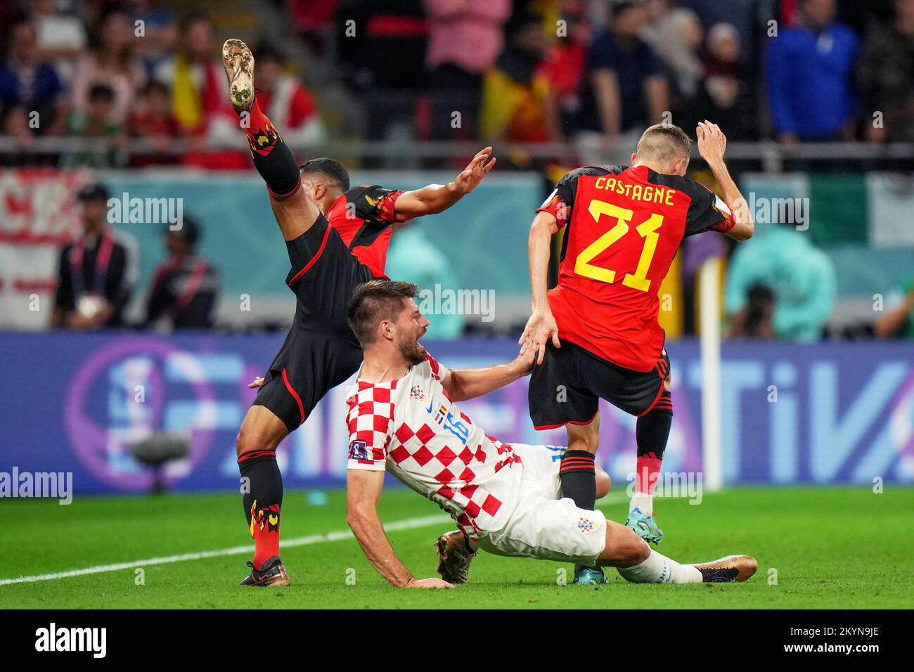 Timothy Castagne and Youri Tielemans of Belgium and Bruno Petkovic of ...