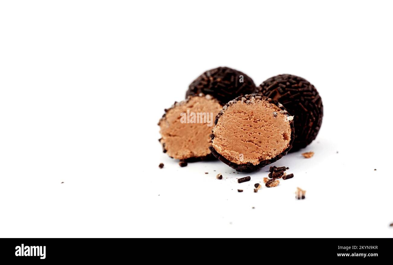 chocolate rum flavored truffles isolated on white background Stock ...