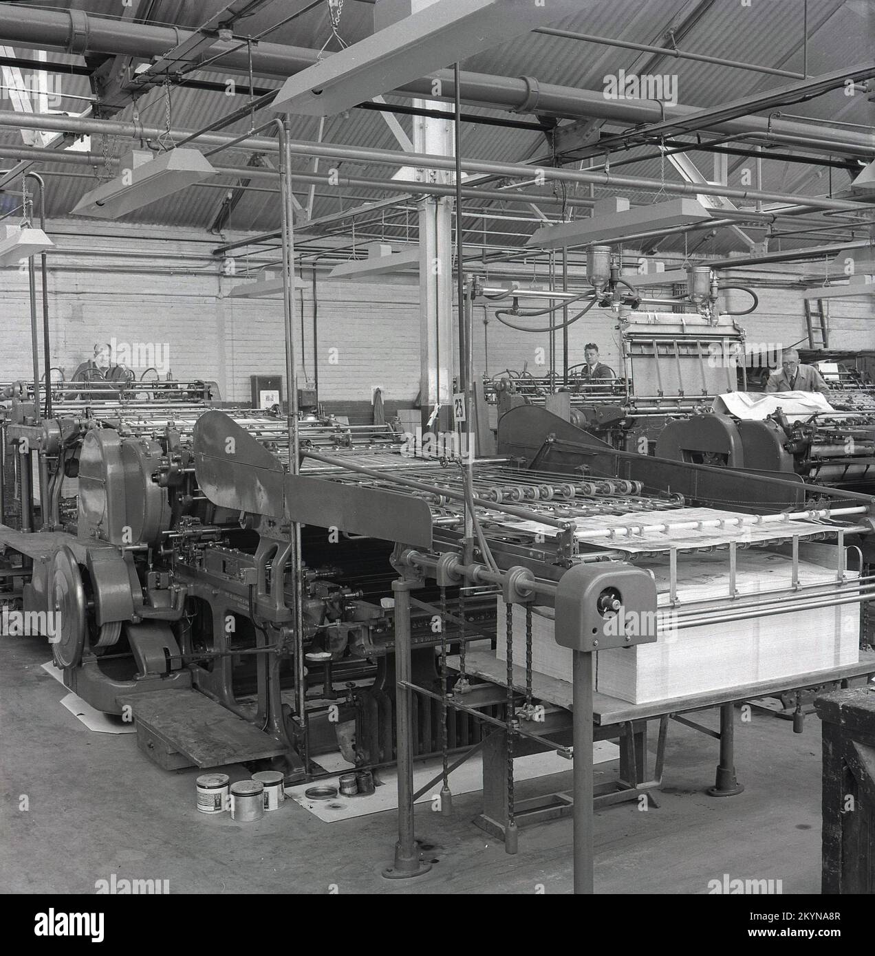 1950s, historical, magazine printers, printing presses at a printworks ...