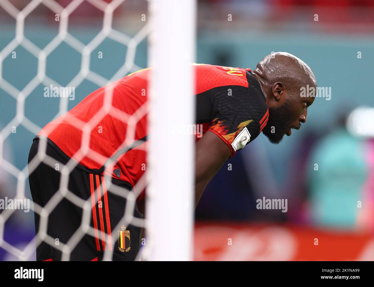 Al Rayyan, Qatar, 1st December 2022. Romelu Lukaku of Belgium dejected ...