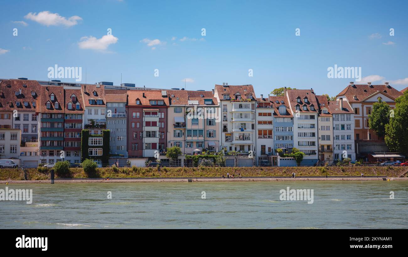 BASEL, SWITZERLAND, JULY 7, 2022: Buildings in the city centre of Basel ...