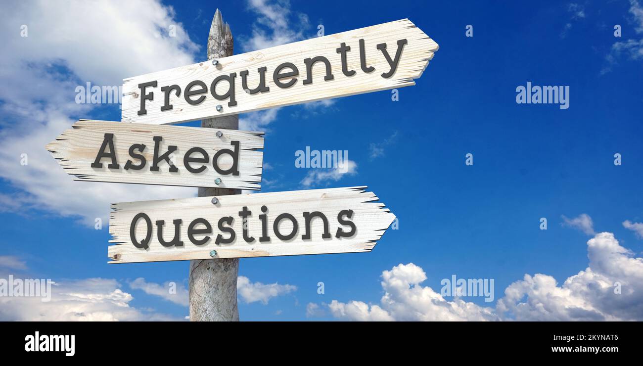 Frequently asked questions - wooden signpost with three arrows Stock ...