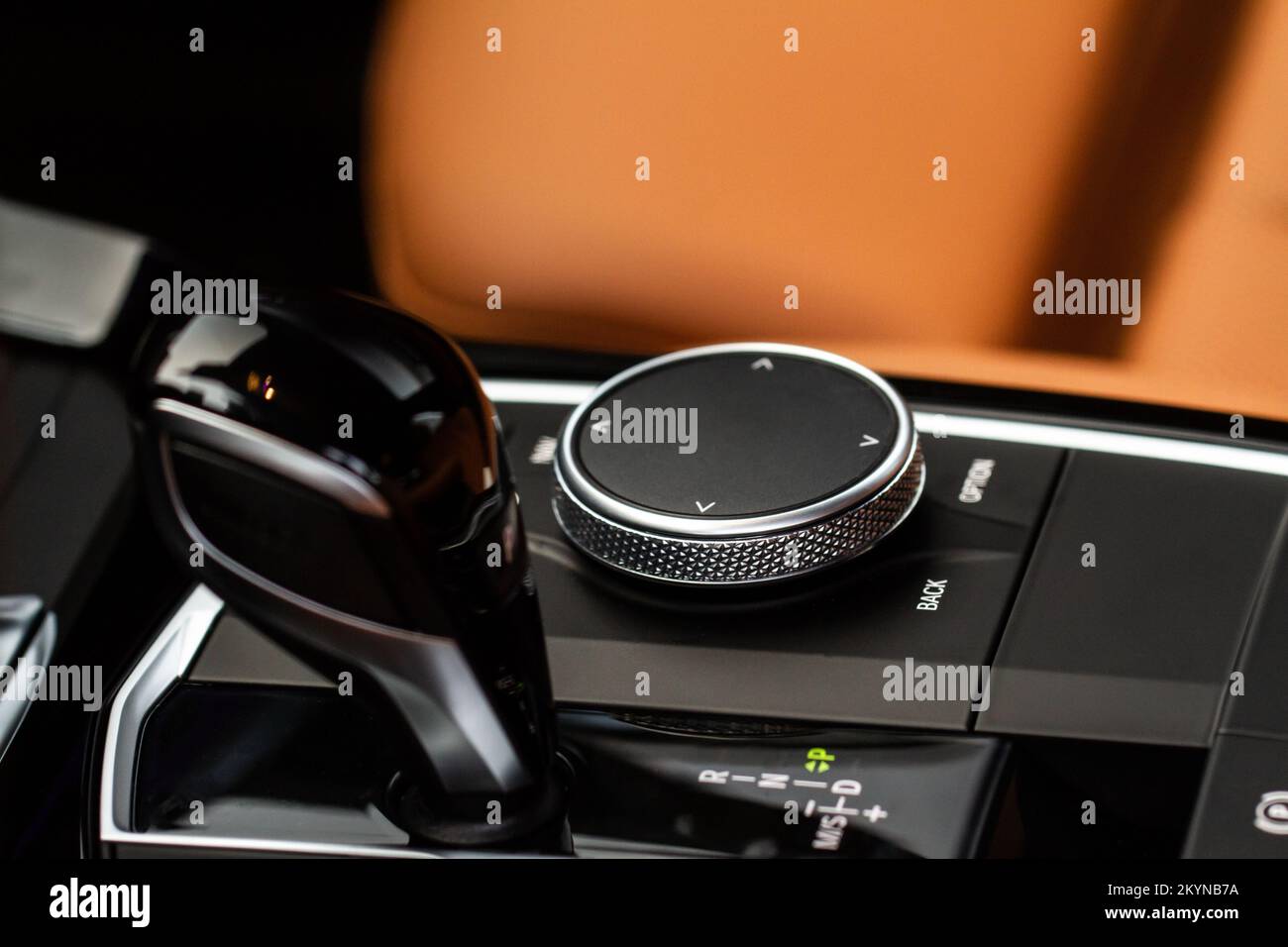 MOSCOW, RUSSIA - FEBRUARY 05, 2022 The BMW idrive console. Central ...