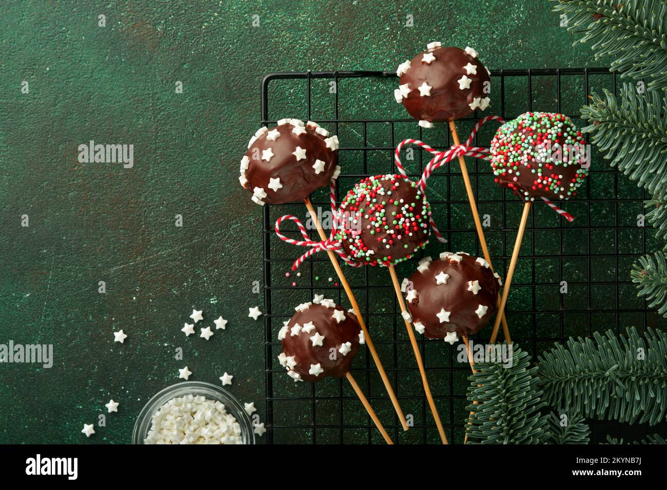 Marry Christmas sweet cake pops. Christmas dessert round brownie cake ...