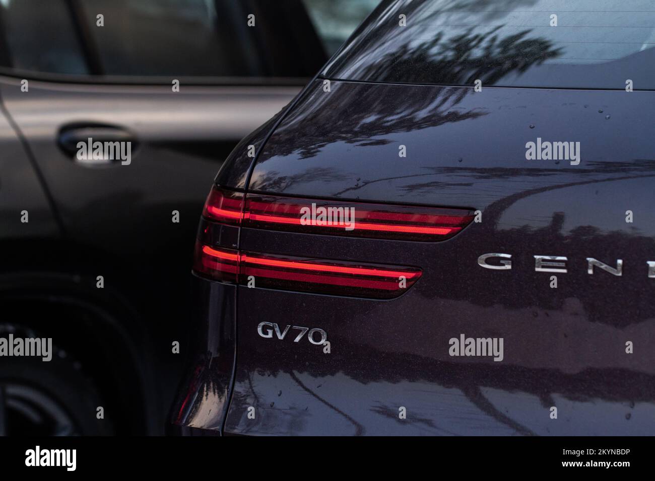 MOSCOW, RUSSIA - FEBRUARY 05, 2022 Genesis GV70 (JK1) model modern rear ...