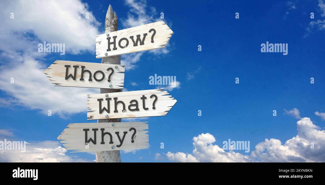 Who why question arrows hi-res stock photography and images - Alamy