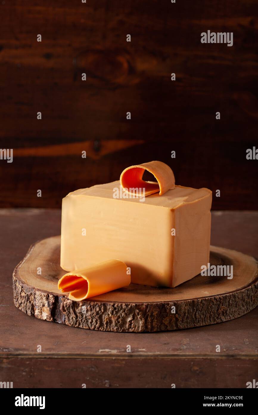 Norwegian brunost traditional brown cheese Stock Photo - Alamy