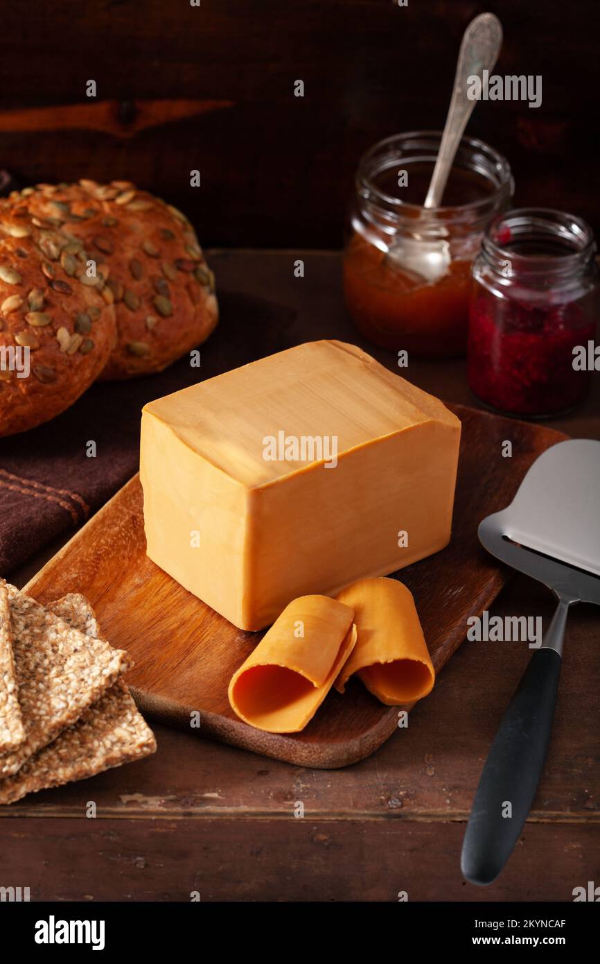 Norwegian brunost traditional brown cheese Stock Photo - Alamy