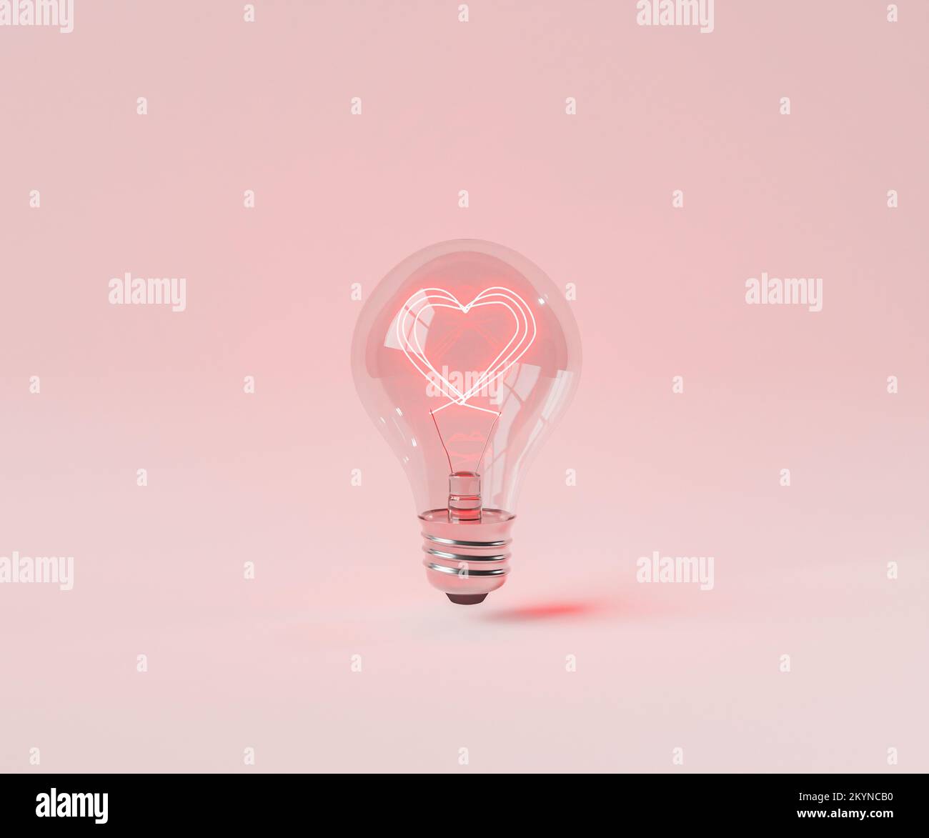 3d rendering of a lighted light bulb with heart-shaped filament on a ...