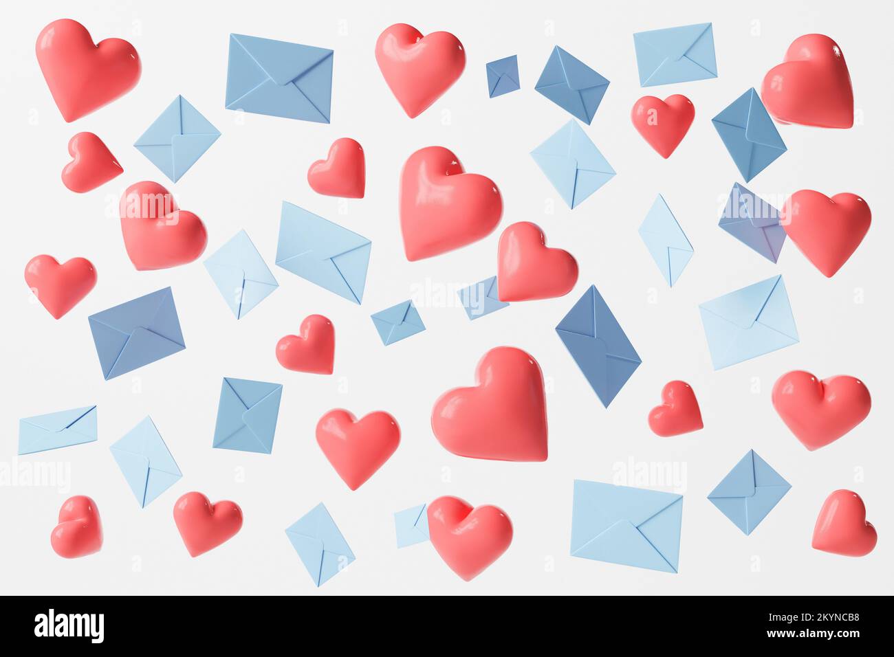 3d rendering of a romantic background with many hearts and letters ...