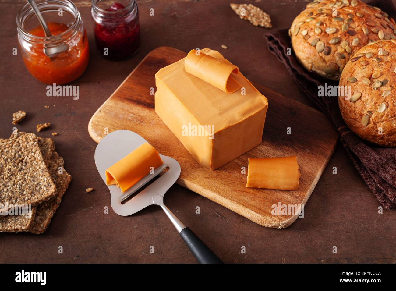Norwegian brunost traditional brown cheese Stock Photo - Alamy