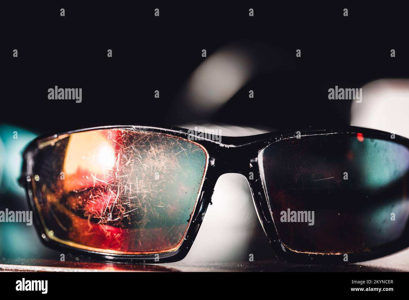 macro of the scratched surface of a polarized sunglasses lens Stock ...