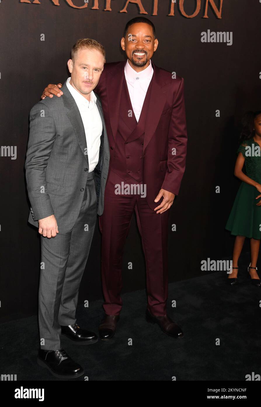 LOS ANGELES, CALIFORNIA - NOVEMBER 30: (L-R) Ben Foster and Will Smith attend Apple Original ...