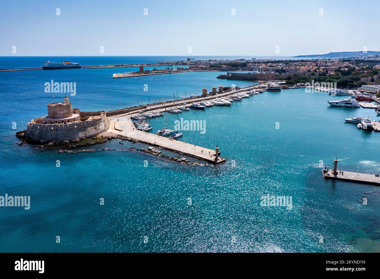 Mandraki port with deers statue, where The Colossus was standing and ...