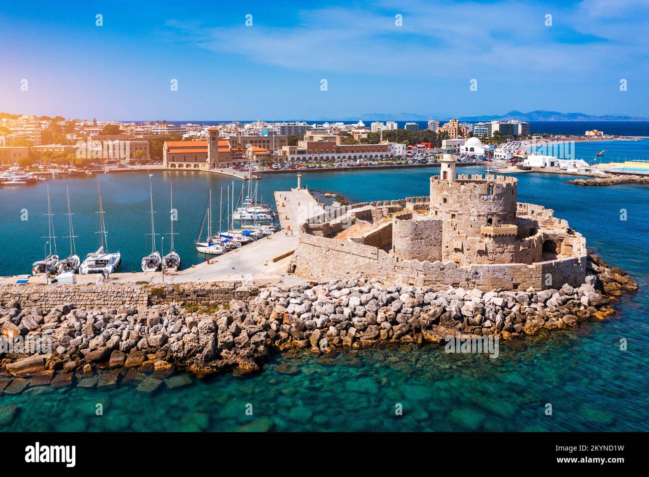 Mandraki port with deers statue, where The Colossus was standing and ...