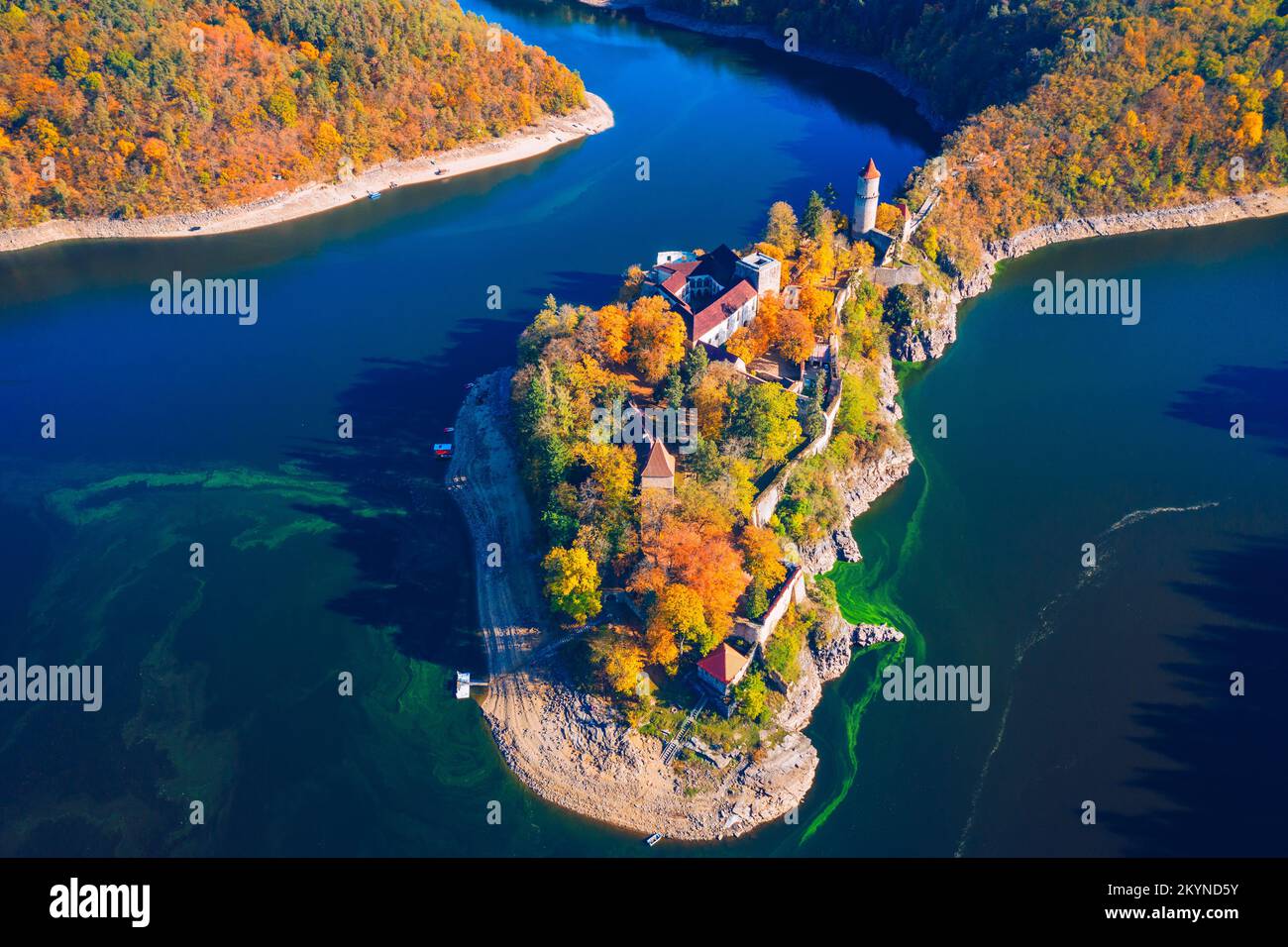 Aerial view of Zvikov castle, Czechia. Zvikov castle at the junction of ...