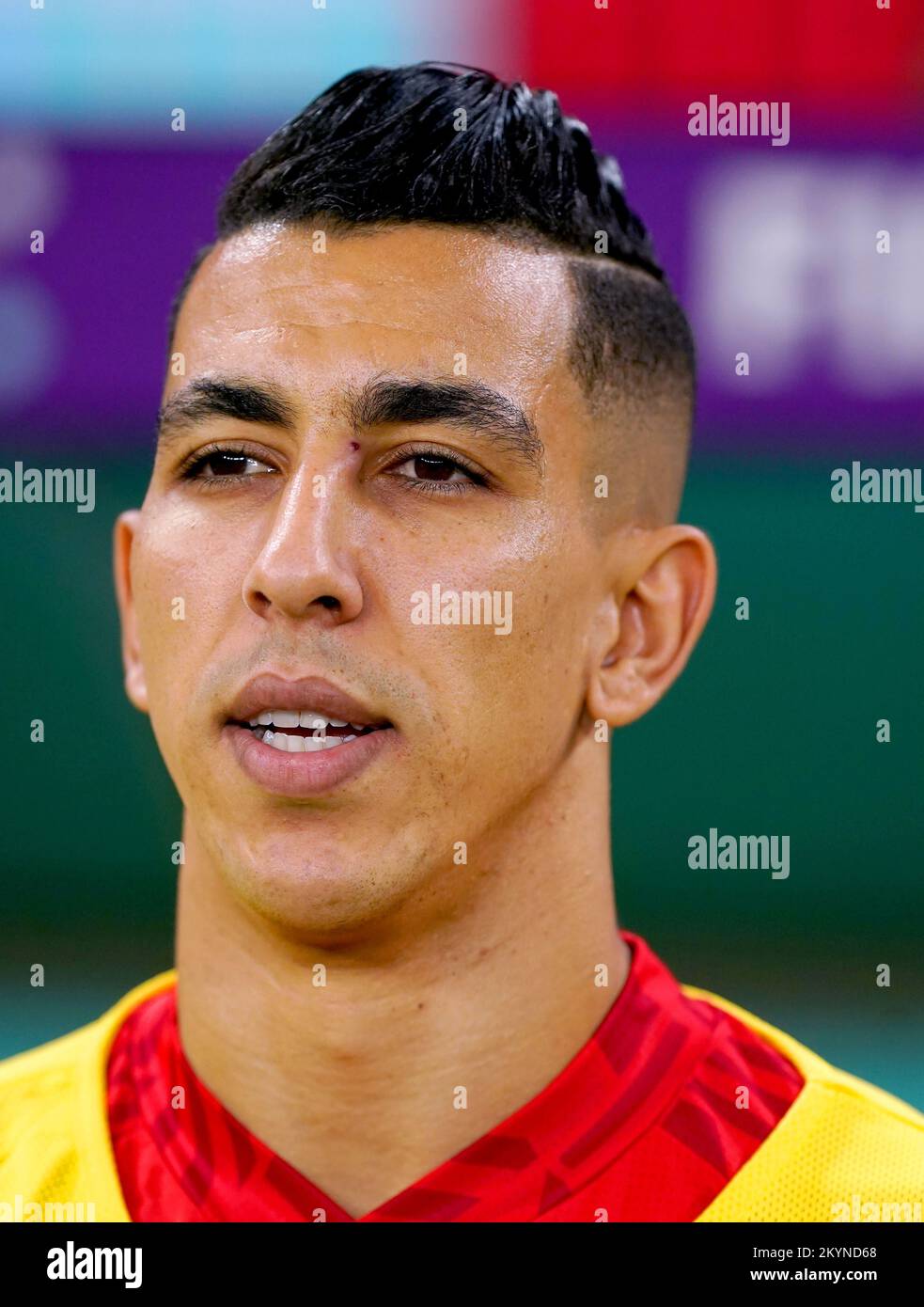 Morocco's Jawad El Yamiq ahead of the FIFA World Cup Group F match at the Al Thumama Stadium ...