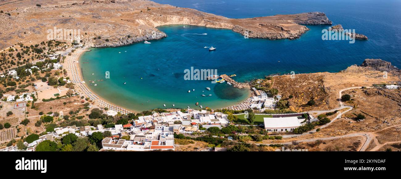 Lindos small whitewashed village and the Acropolis, scenery of Rhodos ...