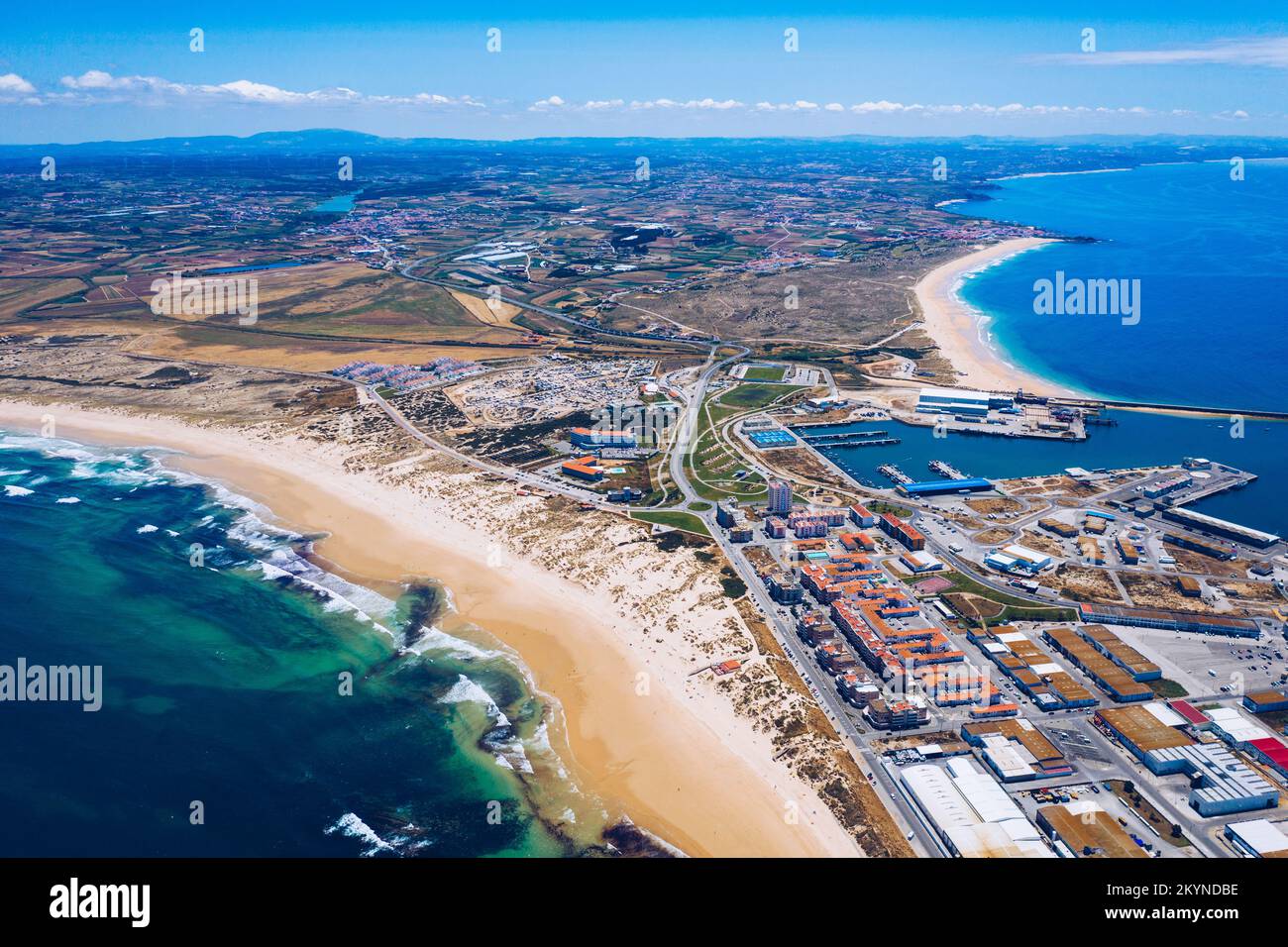 Aerial view of Peniche with the fortress, Peniche peninsula, Portugal ...