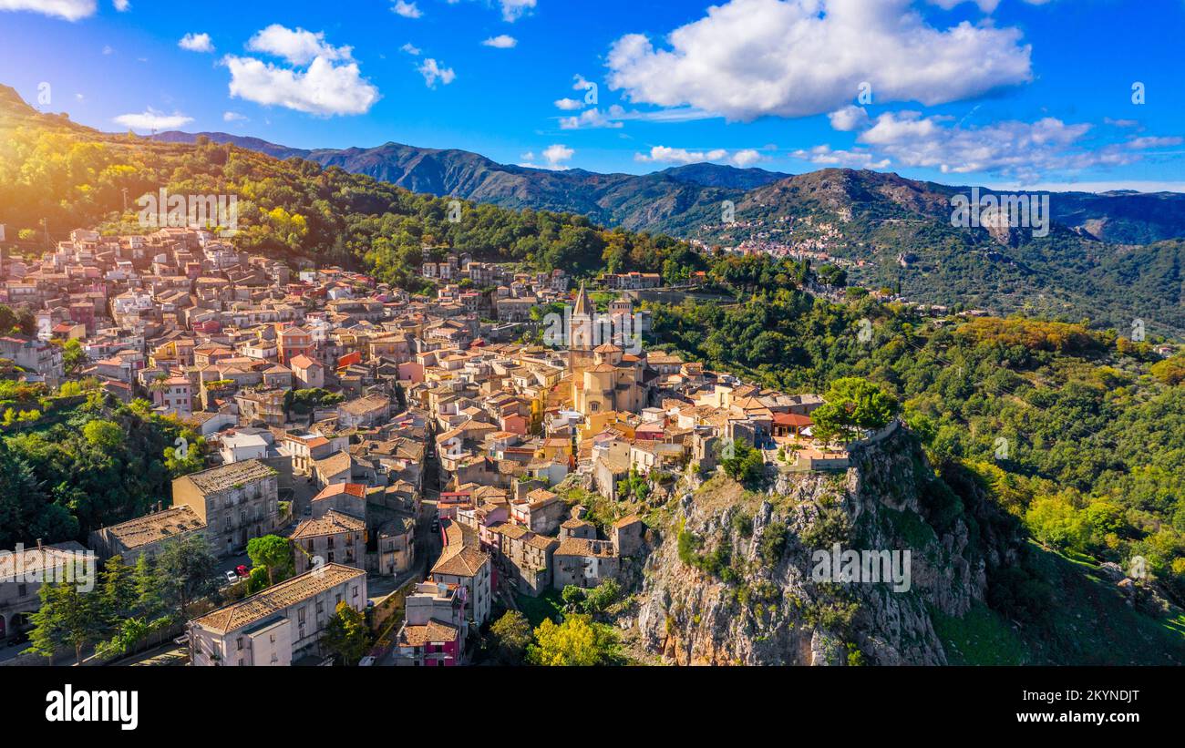 Amazing cityscape of Novara di Sicilia town. Aerial view of Novara di ...